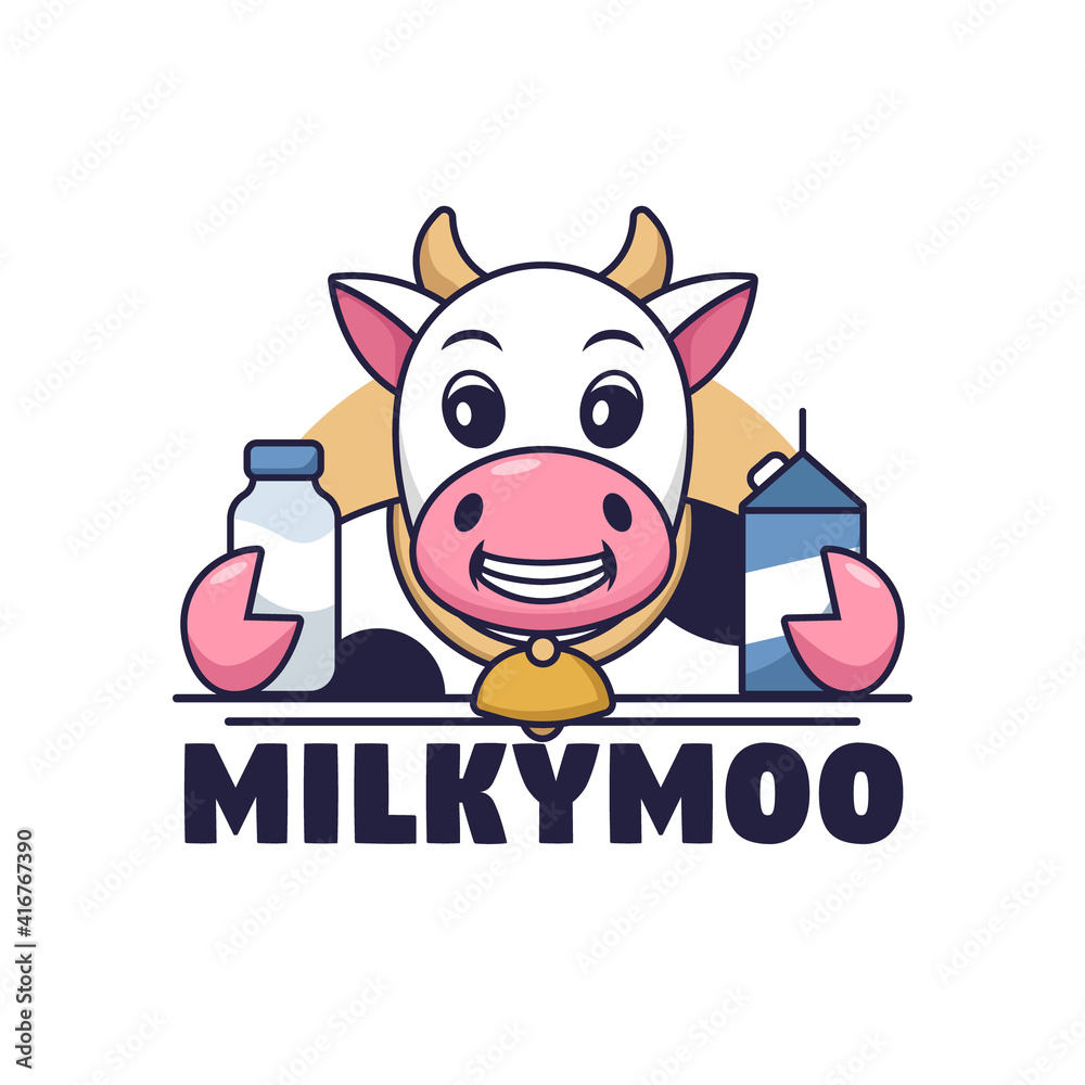 Cute cow milk company mascot cartoon logo template editable title ...