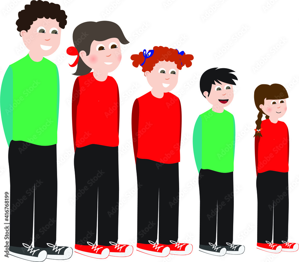 Vector Illustration of Children Tall and Short, Height Order, Students ...