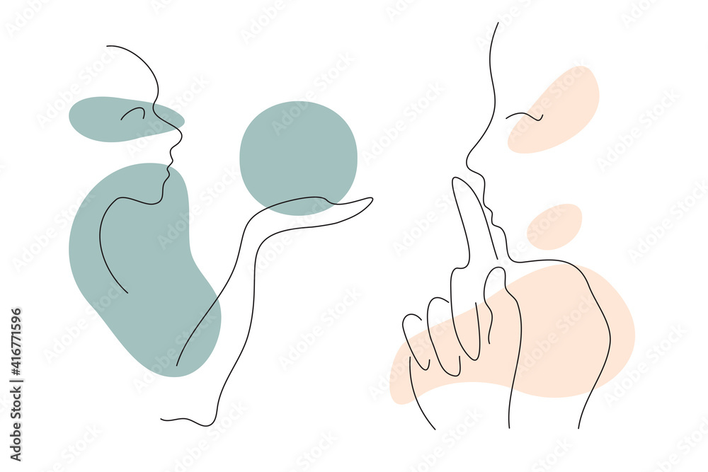 Artistic simple portrait silhouette of girls whispering and showing ...