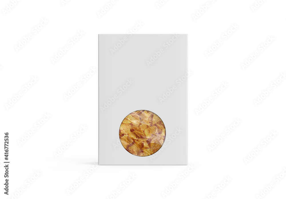 Corn flakes paper packaging box mockup template on isolated white ...