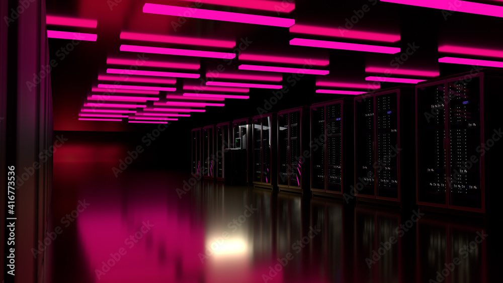 Server room data center. Rackmount LED console. Backup, mining, hosting, mainframe, farm and ...