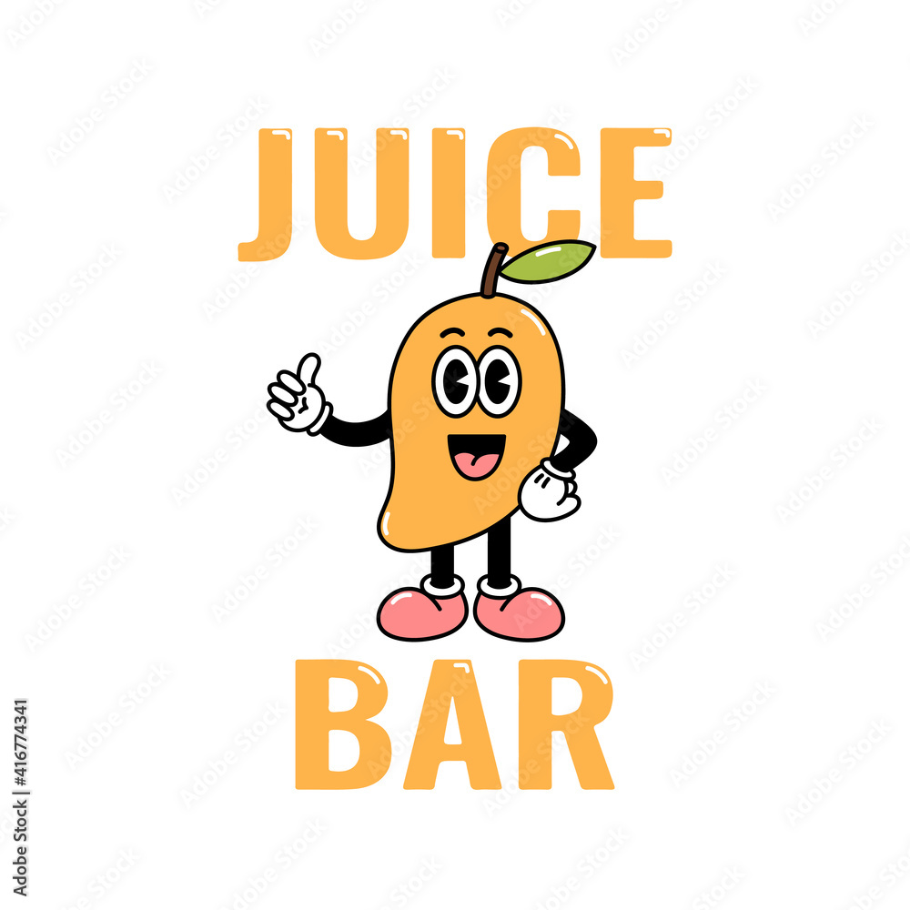 Character mango isolated on a white background with sign: Juice Bar ...