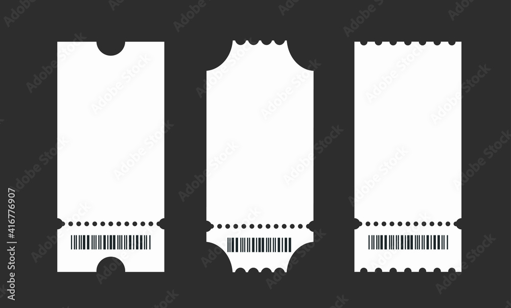 Set of empty ticket templates isolated on black background. Blank ...