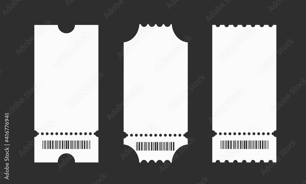 Set of empty ticket templates isolated on black background. Blank ...