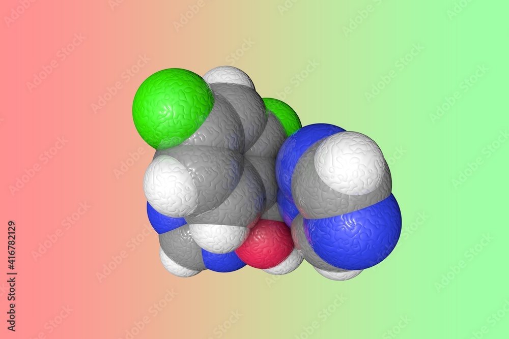 Molecular model of fluconazole. Atoms are represented as spheres with ...