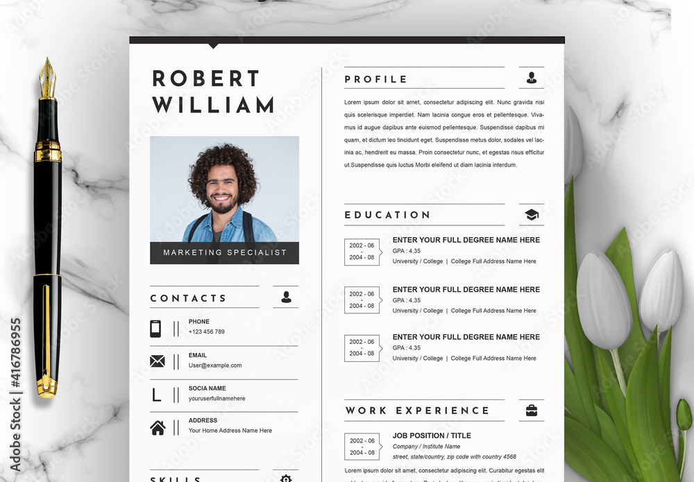 Clean and Professional Resume Layout Stock Template | Adobe Stock