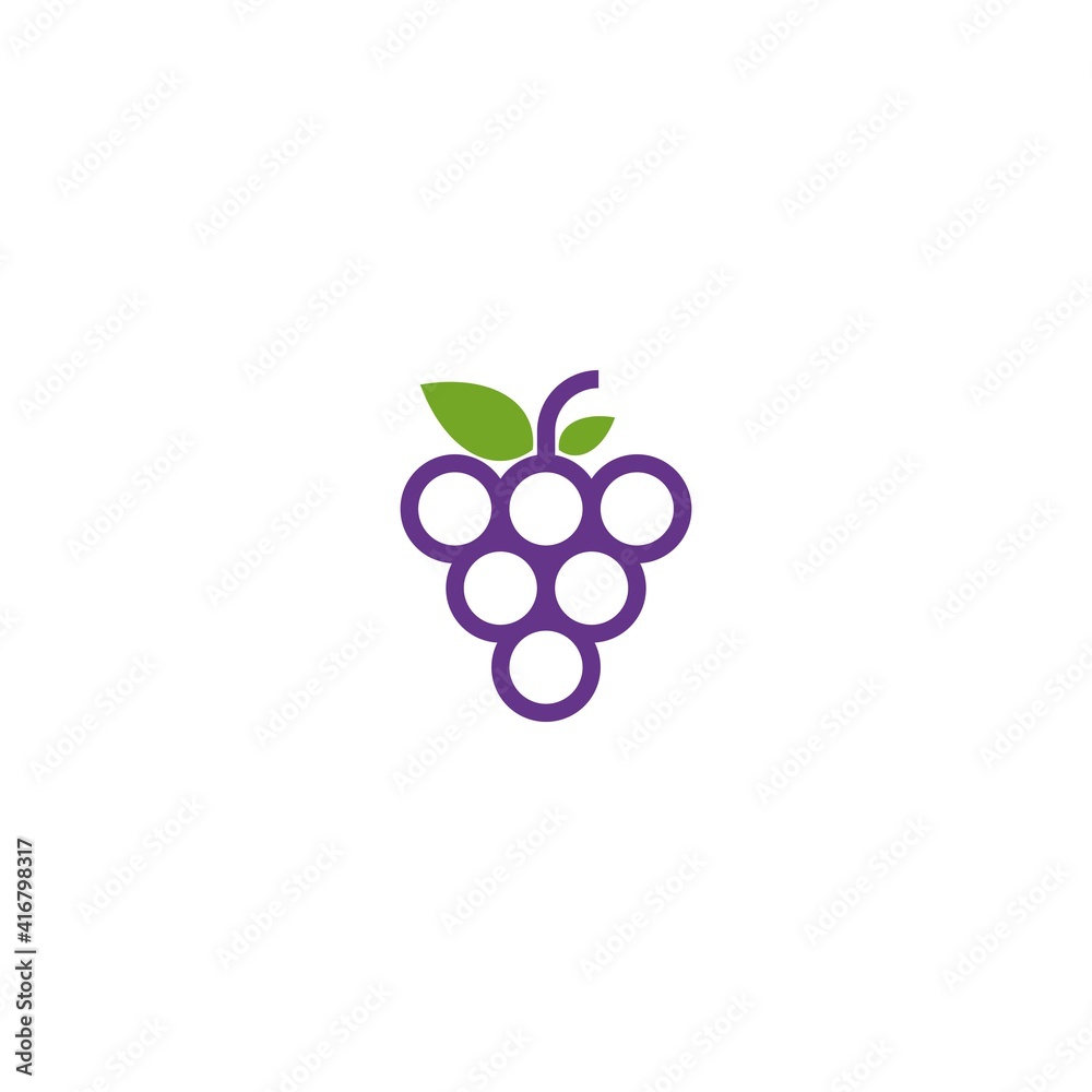 Fruit logo, Grape logo, purple grape with single leaf, brand and white ...