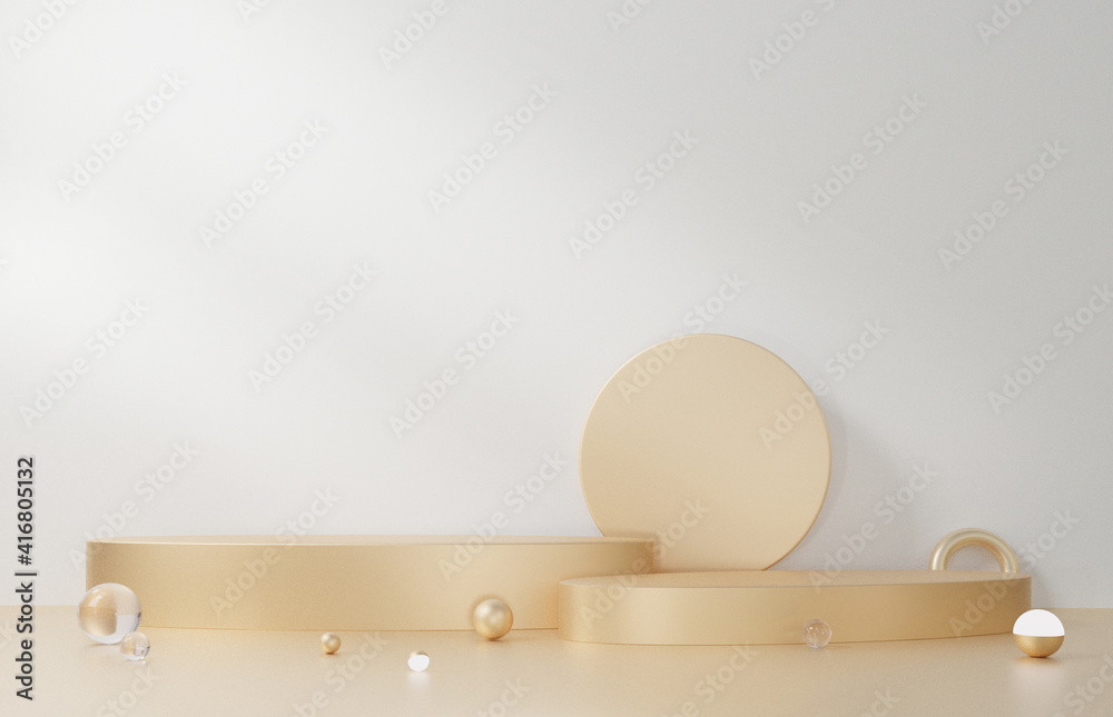 Gold 3d background with geometric shapes, podium on the floor ...