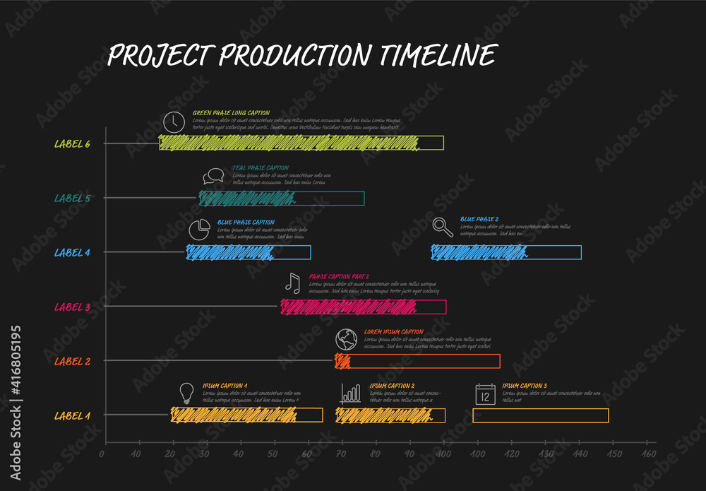 Dark Gantt Project Production Timeline Graph Stock Template | Adobe Stock