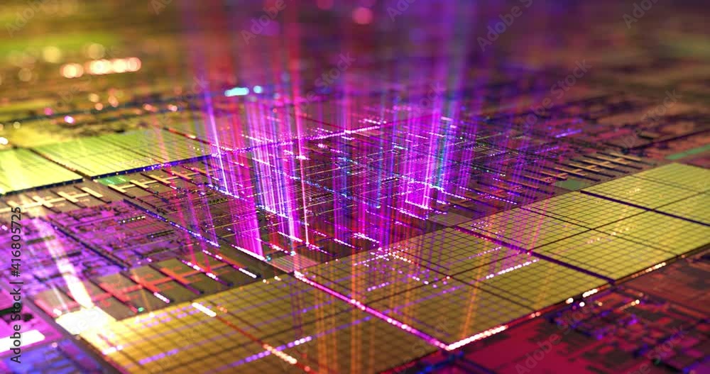 Vidéo Stock Abstract neon light rays loop of digital technology micro ...