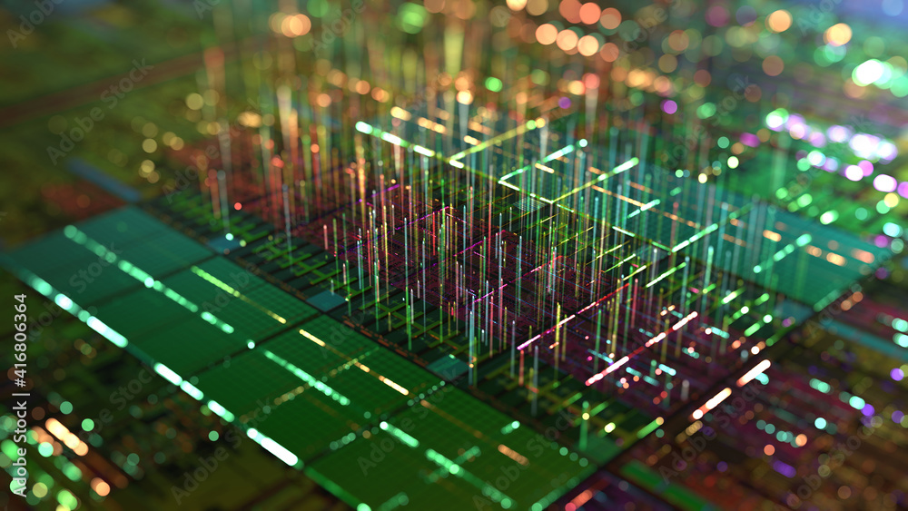 Technology Background CPU. AI Processor Power and 3D Visualization of ...