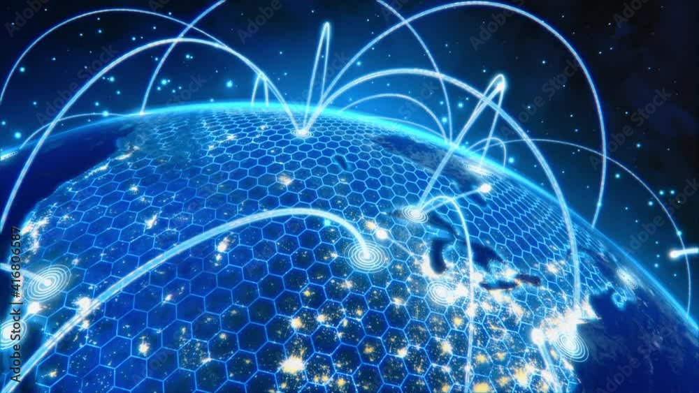 3D Graphics Concept: Spinning Earth Seen from Space Covered in ...