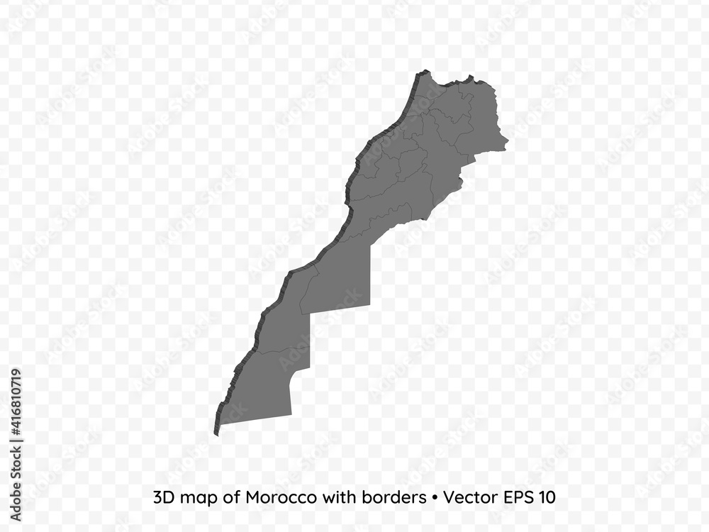 3D map of Morocco with borders isolated on transparent background ...