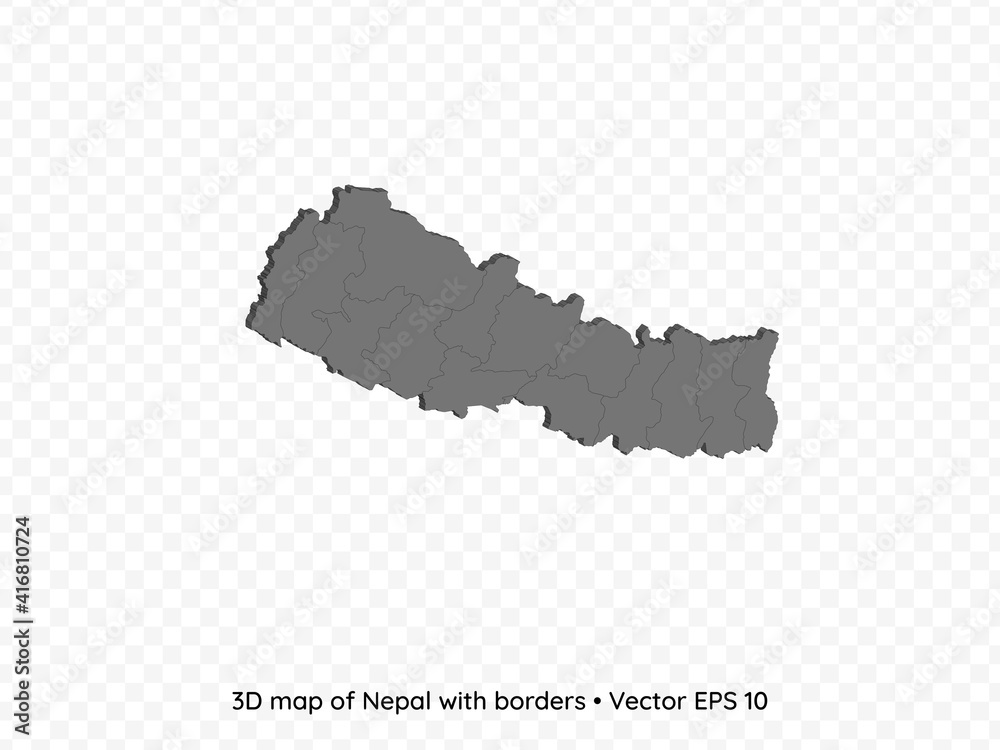 3D map of Nepal with borders isolated on transparent background, vector ...