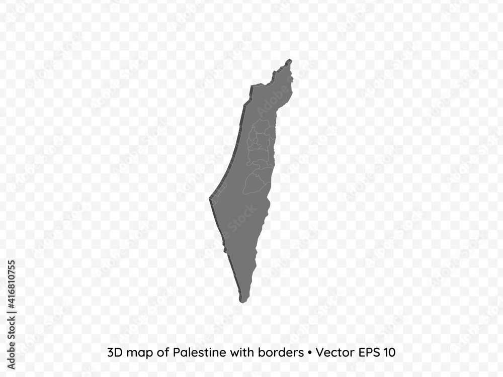 3D map of Palestine with borders isolated on transparent background ...