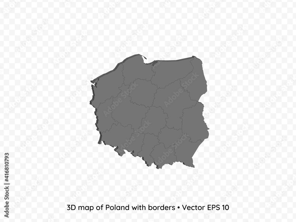 3D map of Poland with borders isolated on transparent background ...