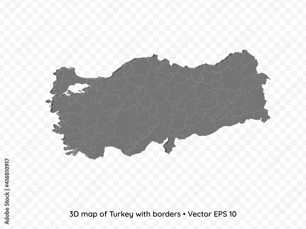 3D map of Turkey with borders isolated on transparent background ...