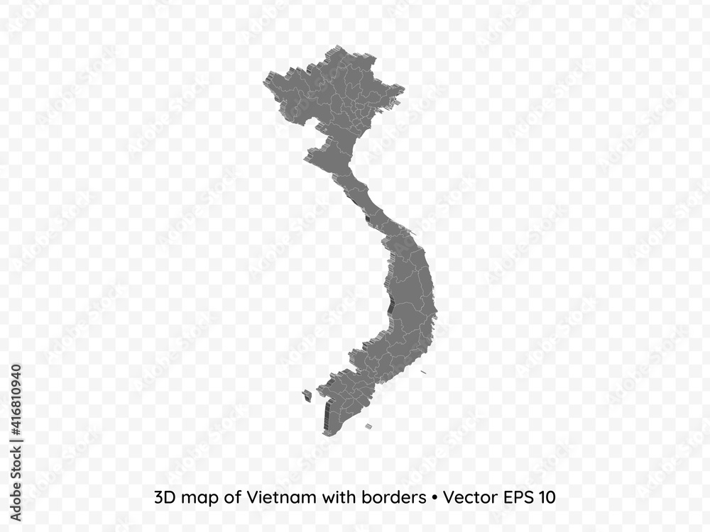 3D map of Vietnam with borders isolated on transparent background ...