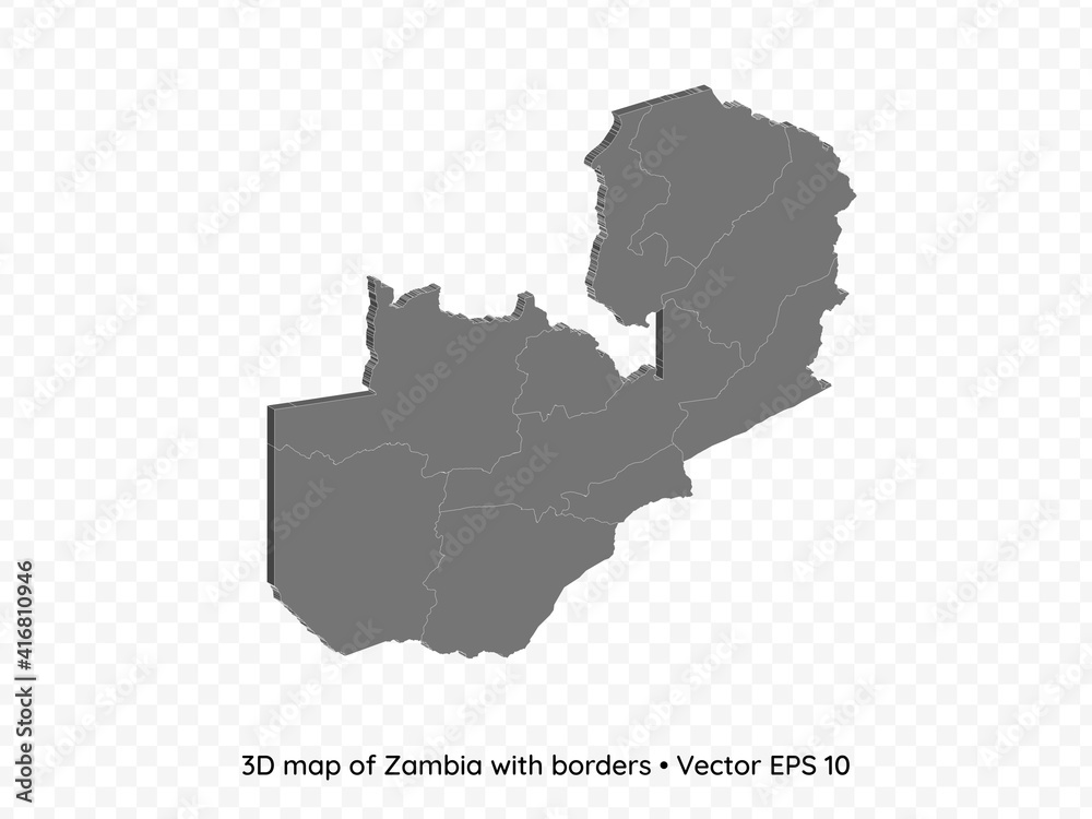 3D map of Zambia with borders isolated on transparent background ...
