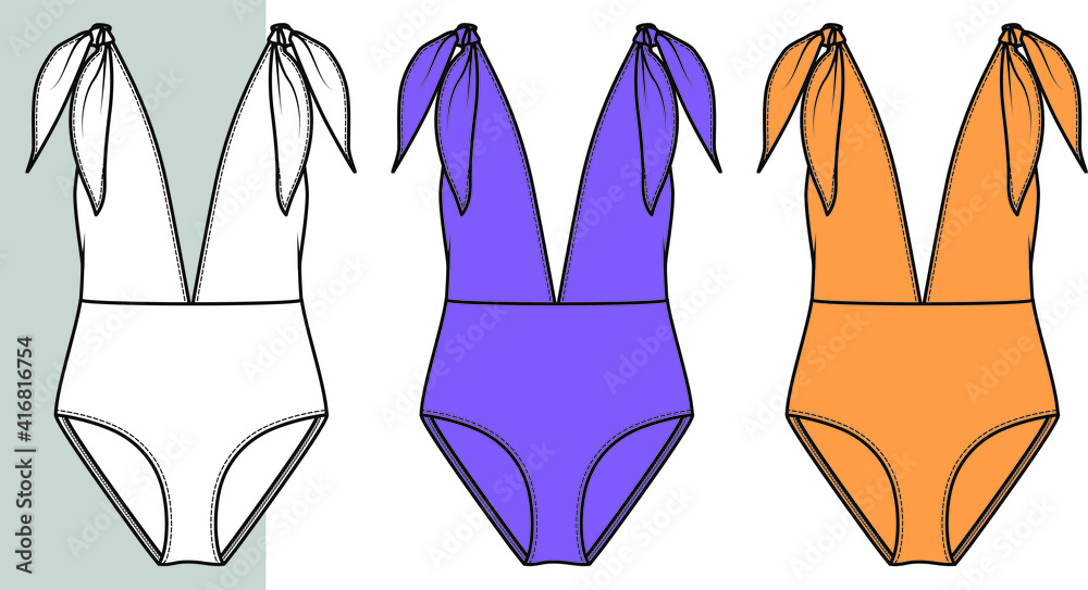 Swimsuit design template. Swimsuit fashion flat sketch Stock Vector ...