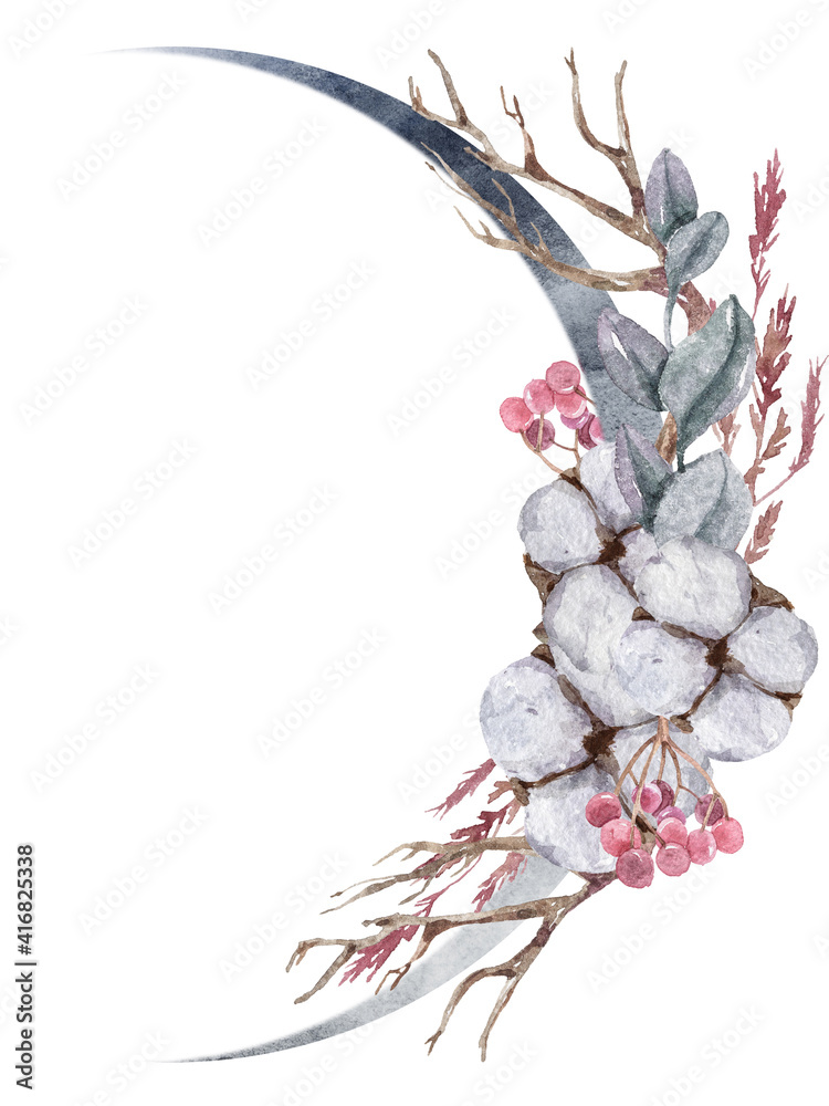 Watercolor floral moon phases clipart, celestial illustration on white ...