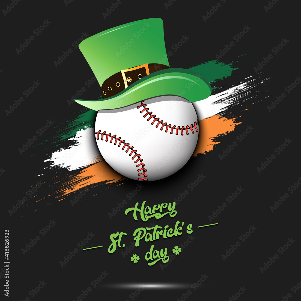 Happy St. Patricks day. Baseball ball in leprechaun hat the background ...