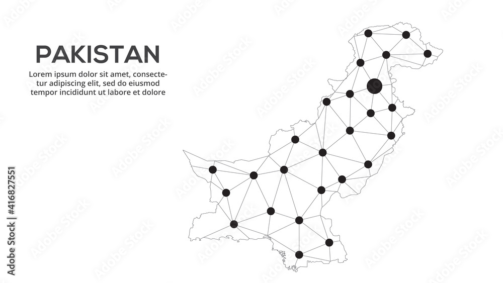 Vetor de Pakistan communication network map. Vector image of a low poly ...