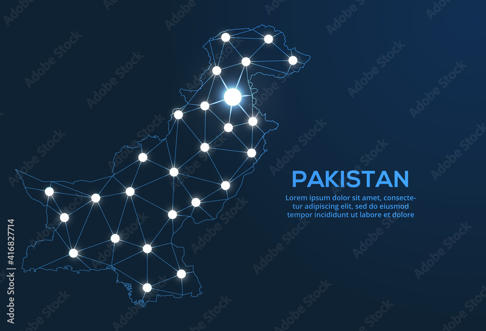 Pakistan communication network map. Vector low poly image of a global ...