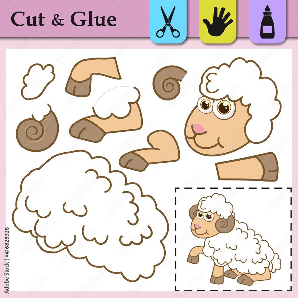 Paper game for kids. Create the applique cute Mutton,. Cut and glue ...