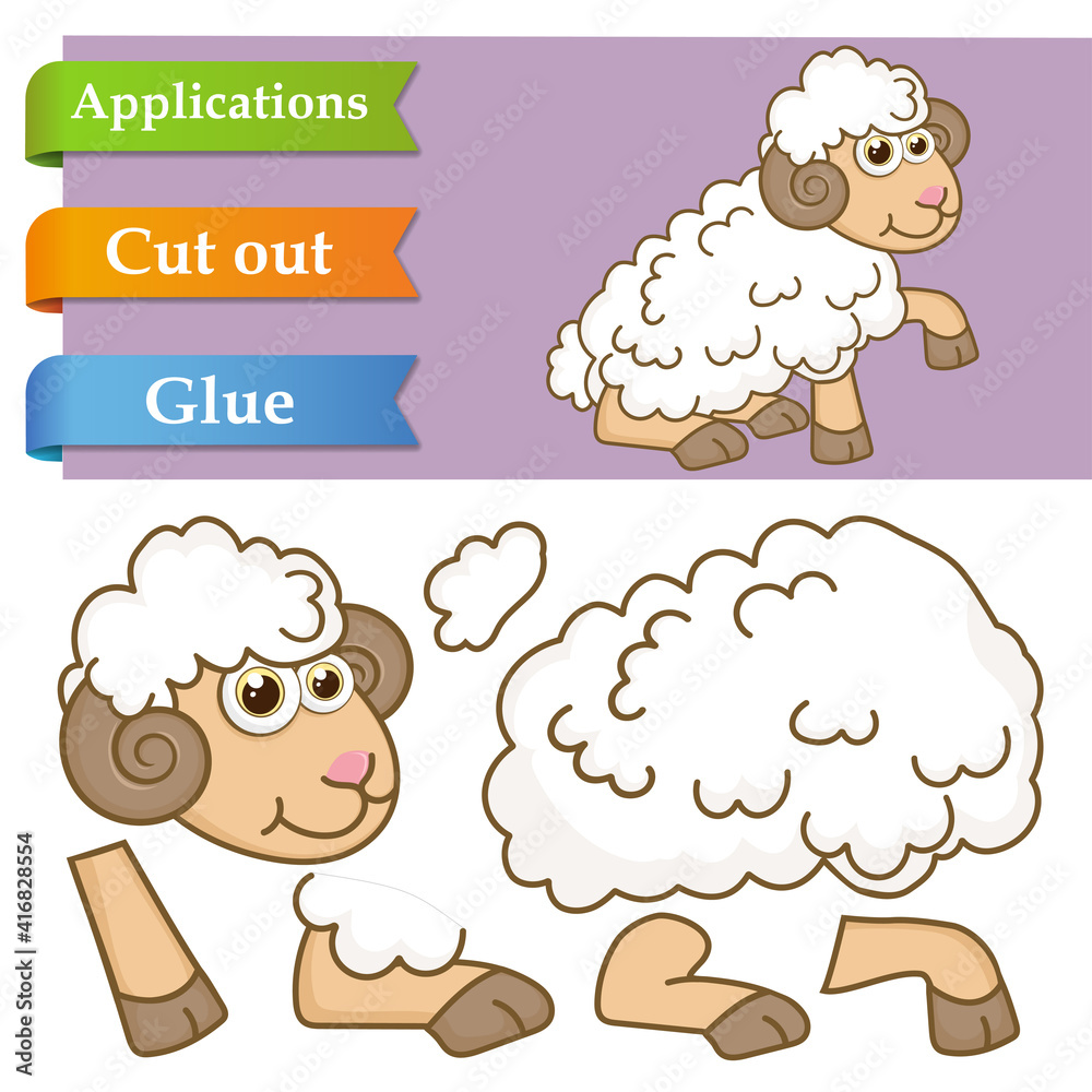 Create paper application the cartoon fun Mutton. Use scissors cut parts ...