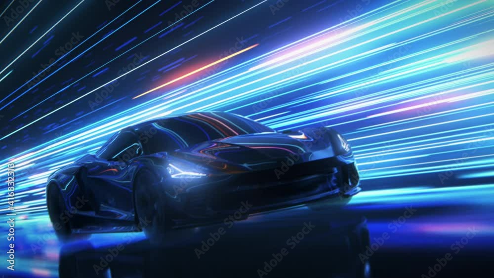 3D Car Model: Sports Car Driving at on a Wet Road on High Speed, Racing ...