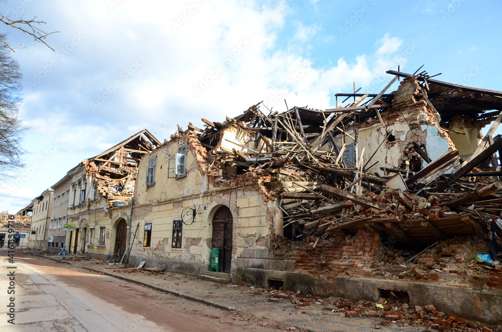 Strong earthquake hit Croatia. Damaged buildings in Petrinja. Ruined ...