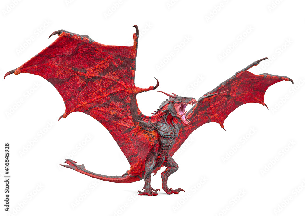 master dragon is standing up on the ground in white background Stock ...