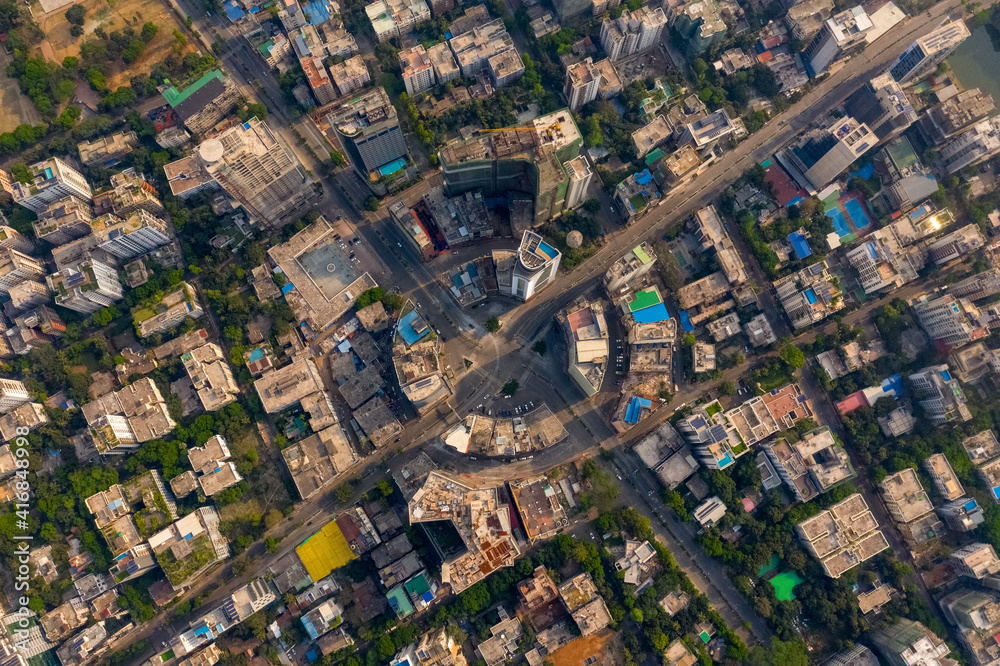 Aerial view of an empty junction in Dhaka city centre, view of the ...