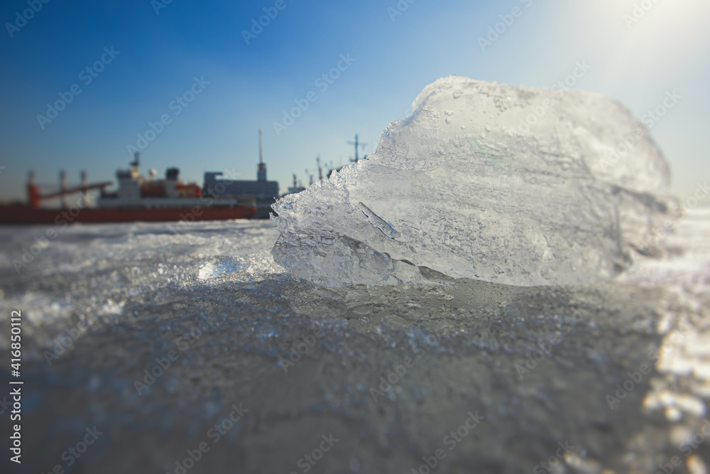 Massive different ship vessels trapped in ice tries to break and leave ...