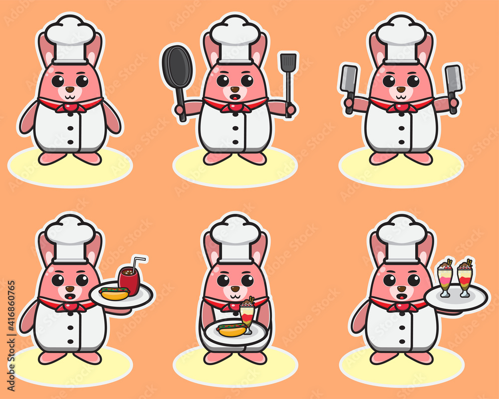 Cartoon illustration of a cute little Rabbit Chef. Good for icon, logo ...