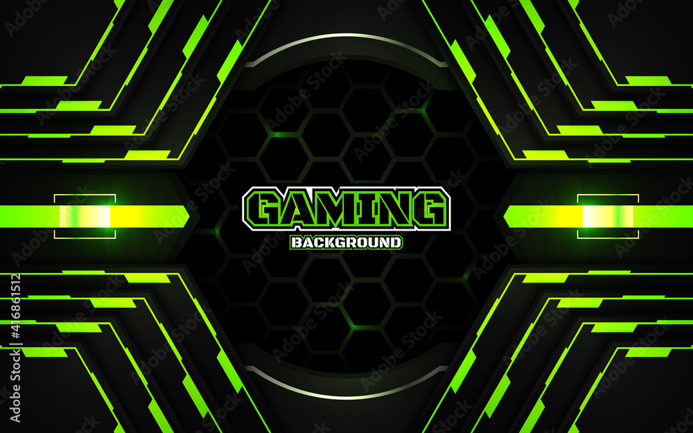 Abstract futuristic black and green gaming background with modern ...