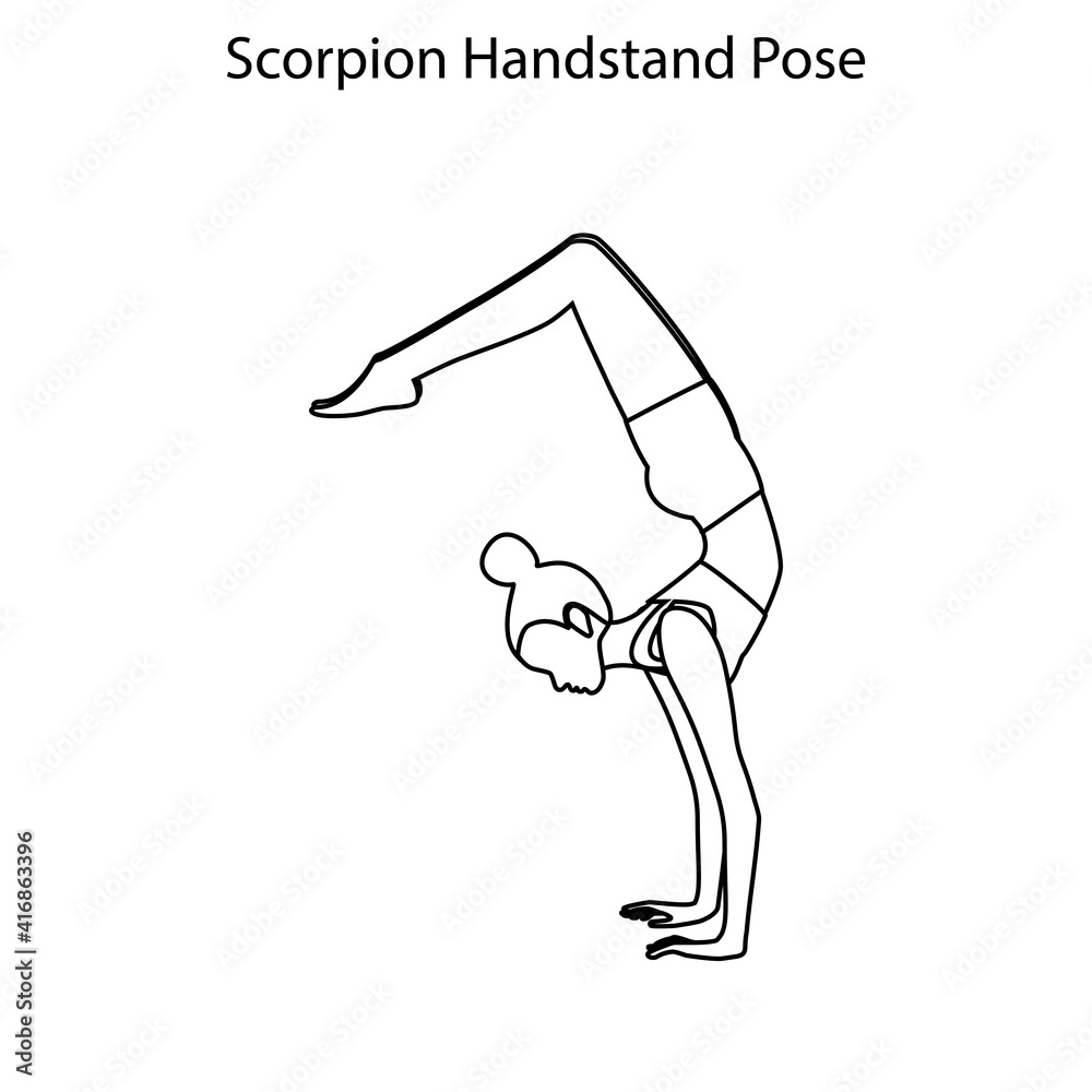 Scorpion handstand pose yoga workout outline. Healthy lifestyle vector ...