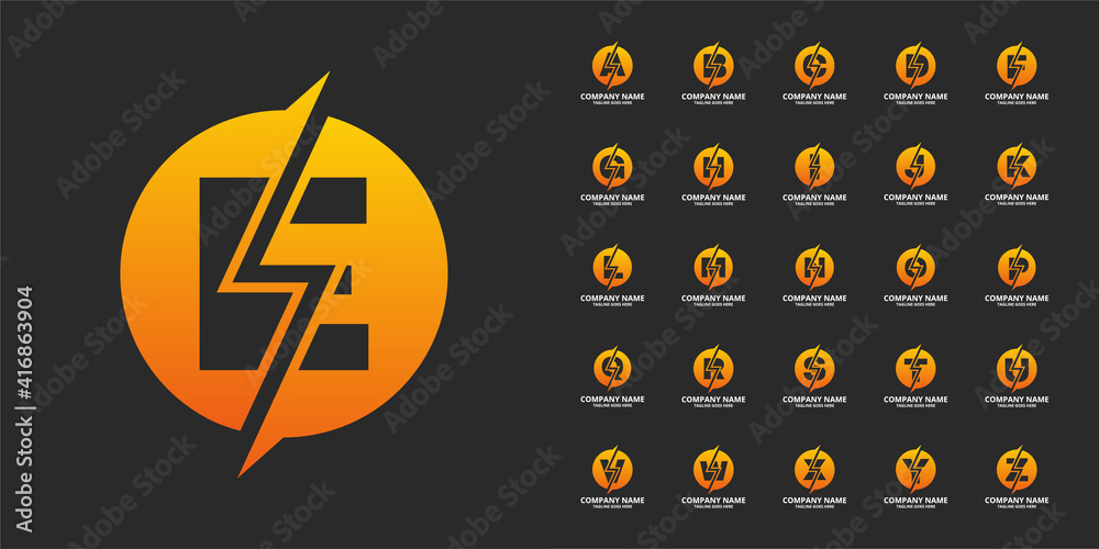 Set Electric initial letter Logo Icon Template. Illustration vector ...
