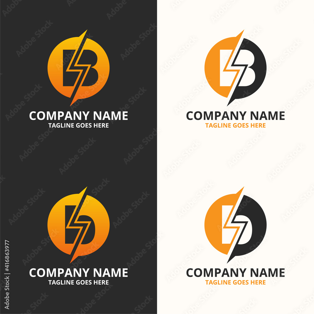 Set Electric B initial letter Logo Icon Template. Illustration vector ...