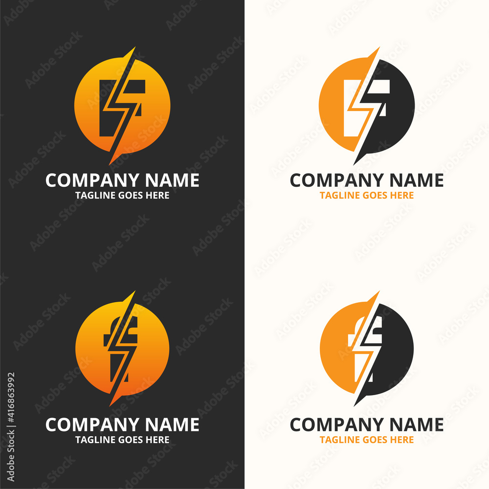 Set Electric F initial letter Logo Icon Template. Illustration vector ...