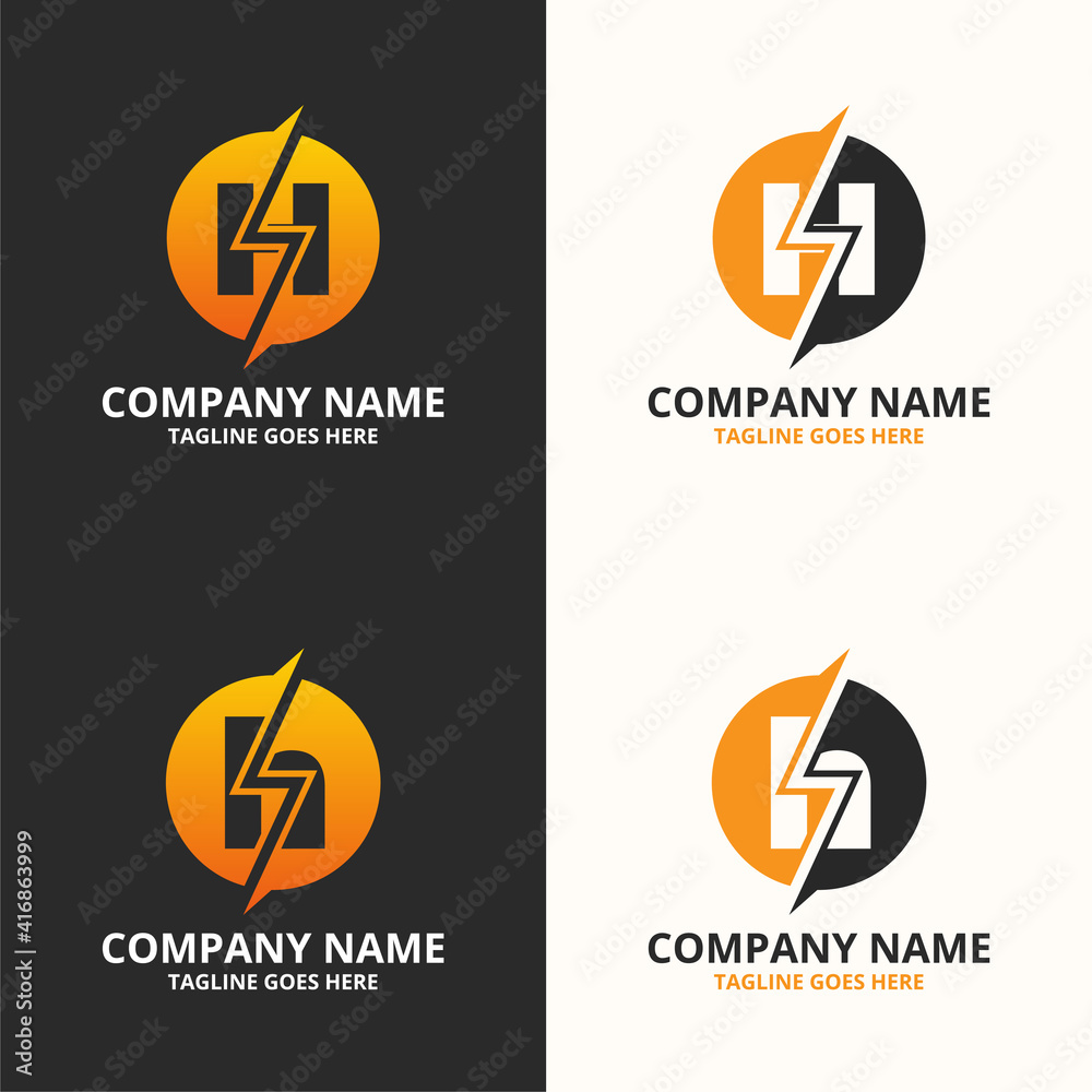 Set Electric H initial letter Logo Icon Template. Illustration vector ...