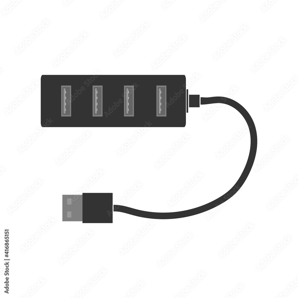 Simple rectangular USB hub with USB ports and cable. A splitter for a ...