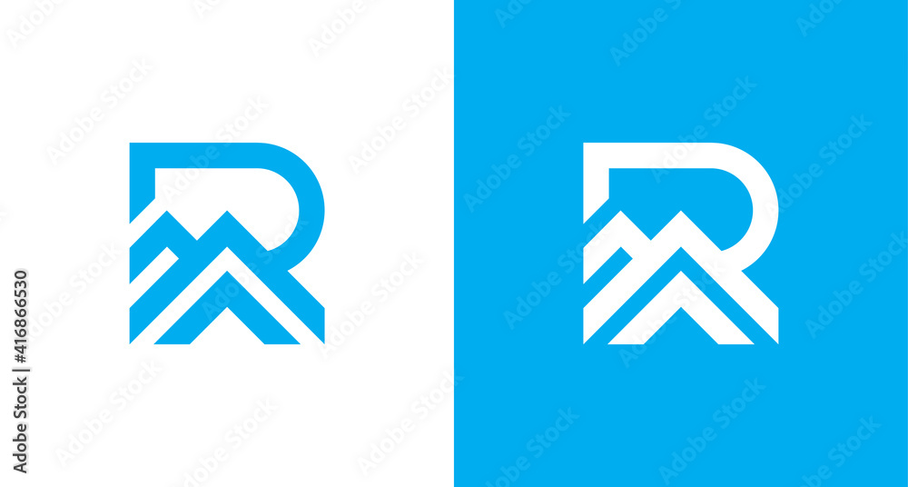 Modern letter R with Ridge element logo, simple R initial and mountain ...