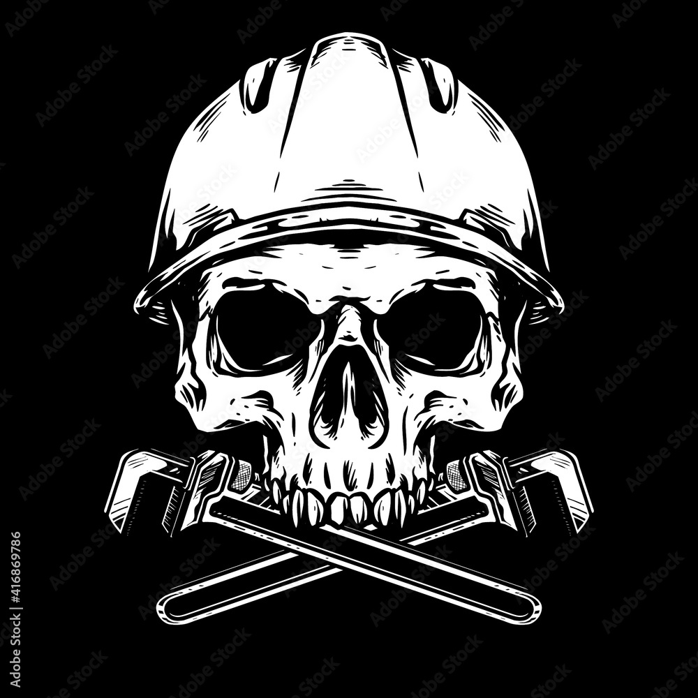 skull with wrench and safety helmet vector Stock Vector | Adobe Stock