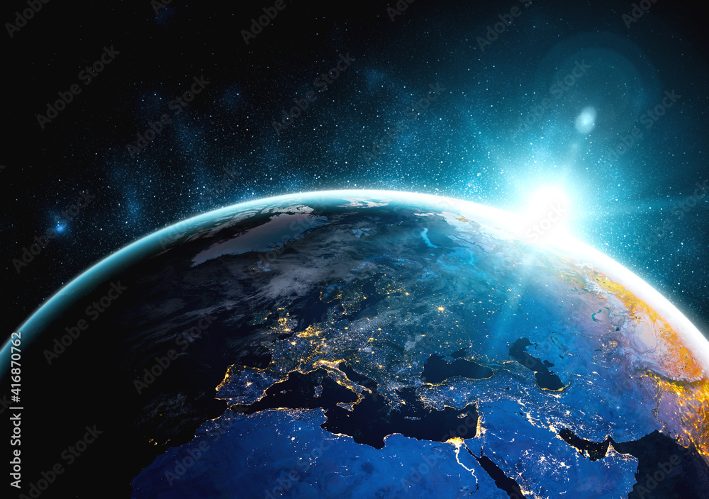 Planet earth globe view from space showing realistic earth surface and ...