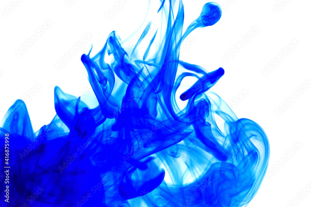 blue ink in water on white background.Blot ink. Blue abstract paint on ...