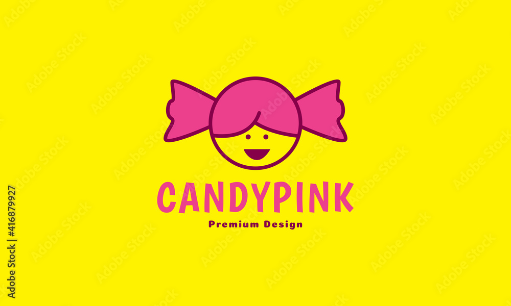 cartoon girl head as candy colorful logo design vector icon symbol ...