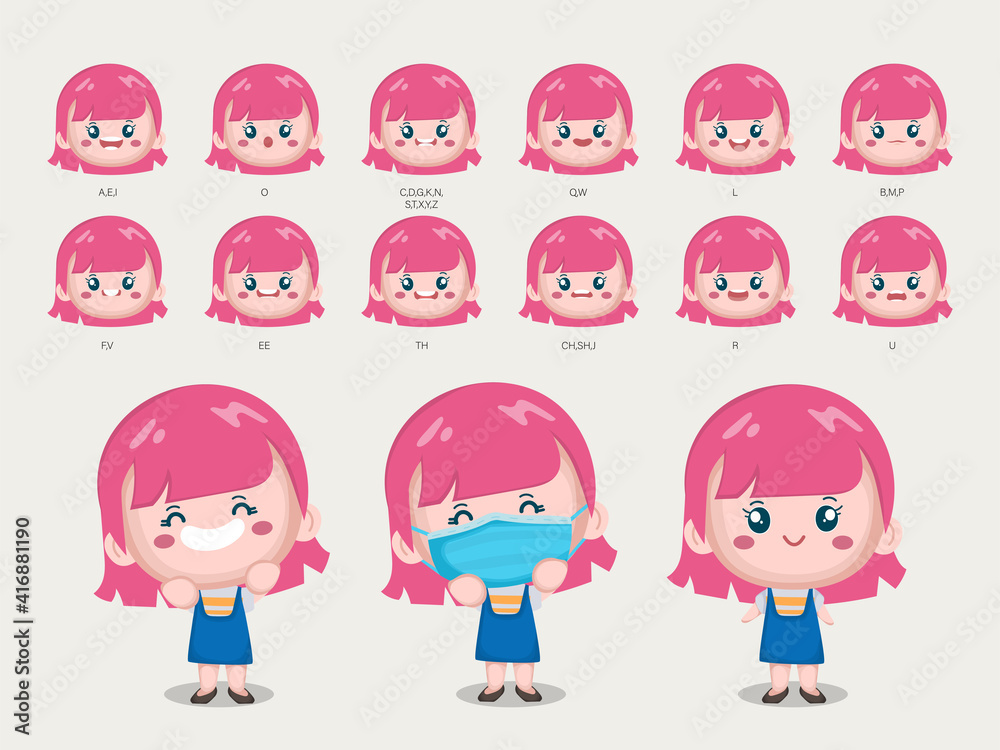 Cute girl character for animation mouth and face. Animation hand drawn ...