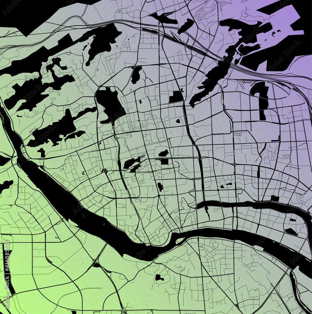 Fuzhou, Fujian, China (CHN) - Urban vector city map with parks, rail ...